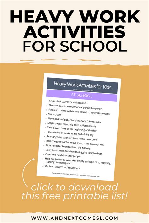 Heavy Work Activities For School {free Printable} And Next Comes L