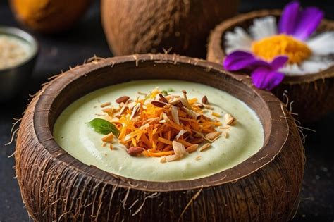 Premium Photo Coconut Lassi Served In A Coconut Shell