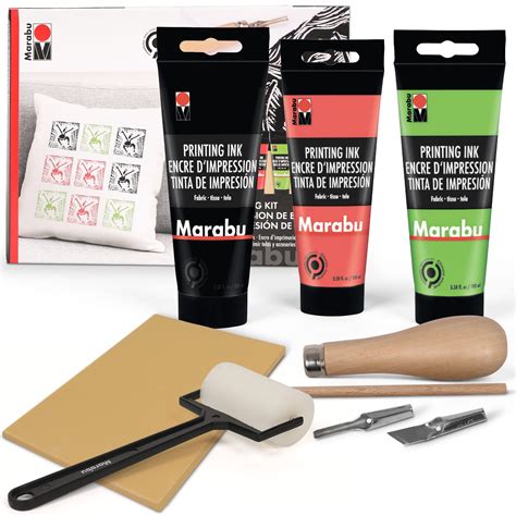 Marabu Block Printing Kit Linocut With Ink Cutter Rubber Block
