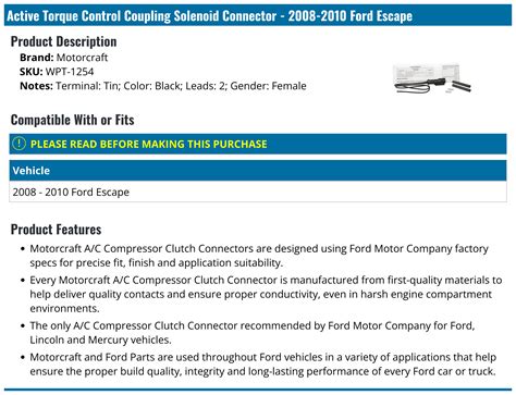 2008 2010 Ford Escape Active Torque Control Coupling Solenoid Connector Motorcraft Wpt 1254