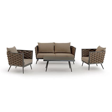 Grattoni Panama Garden Lounge Set Wicker And Textilene Stackable