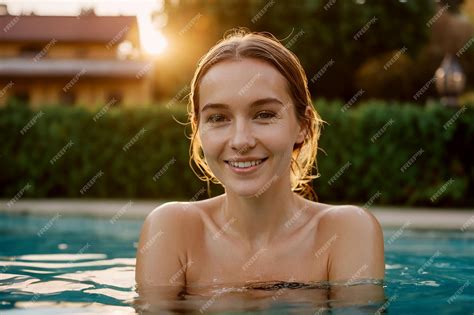 Premium Photo A Young Attractive Girl With Long Hair Is Swimming In