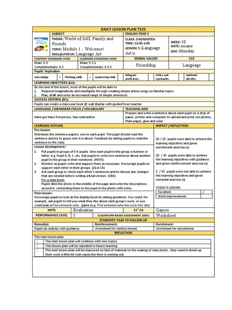 Daily Lesson Plan Week 10 Pdf Lesson Plan Vocabulary