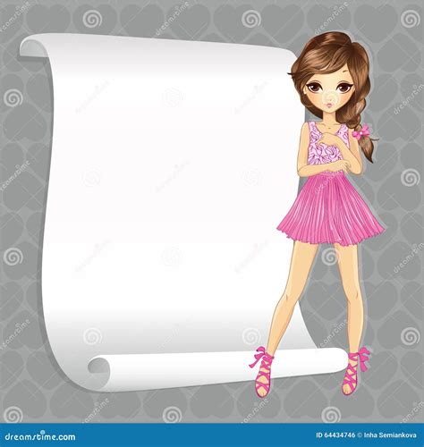 Girl In Pink Dress With Banner Stock Vector Illustration Of Grey
