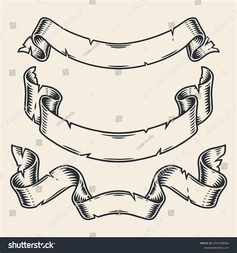 Ribbons Set Sketch Vintage Monochrome Elegant Stock Vector Royalty