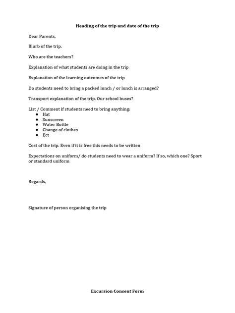 School Excursion Permission Letter Pdf