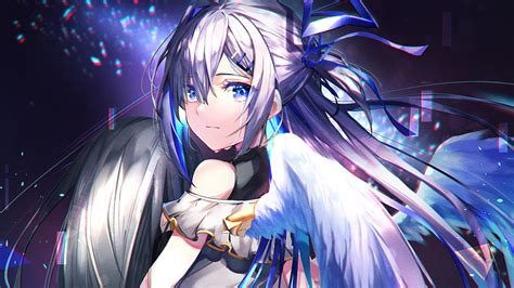 Anime Girl With White Hair And Purple Eyes With Wings