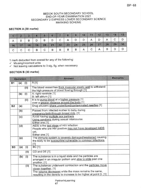 2021 Sec 2 Bsss Sci Paper Ans Key Pdf