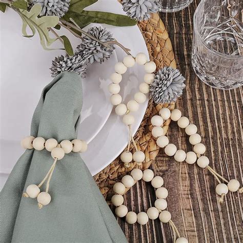 Rustic Wooden Bead Napkin Rings Set Of 12 Natural Farmhouse Napkin