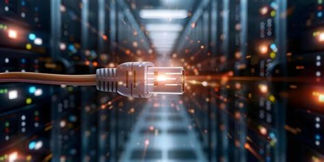 Lan Cable In Server Room Transferring Data Securely Via Internet Technology Network Concept