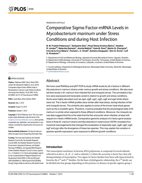 Pdf Comparative Sigma Factor Mrna Levels In Mycobacterium Marinum
