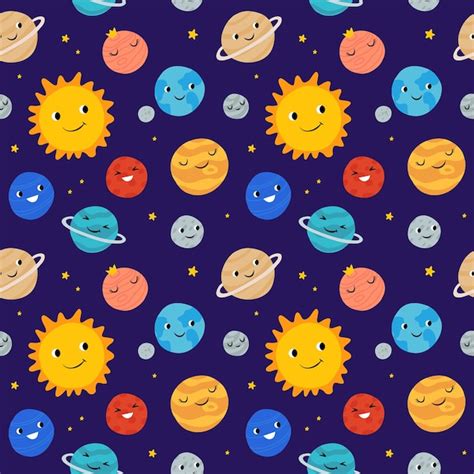 Premium Vector Cute Planets Of Solar System With Happy Faces Funny Celestial Objects In Outer