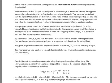 Part A Write A Subroutine In Vba To Implement The