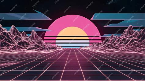 80s Inspired Retro Futuristic Synth Wave Art Premium Ai Generated Vector
