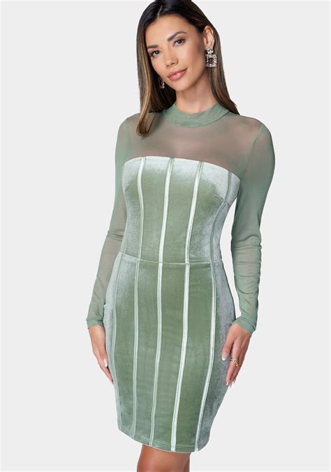 Mesh And Velvet Bodycon Dress Bebe
