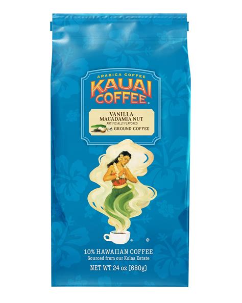 Kauai Hawaiian Ground Coffee Vanilla Macadamia Nut Flavor 24 Ounce Gourmet