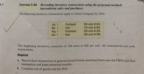 solved 5 1 exercise 5 8a recording inventory transactions