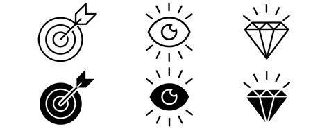 Outline Silhouette Mission Vision Values Icon Set Isolated On White