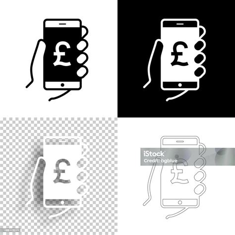파운드 기호와 스마트 폰 디자인 아이콘입니다 빈 흰색 및 검은색 배경 선 아이콘 Brand Name Mobile Payment에 대한 스톡 벡터 아트 및 기타 이미지