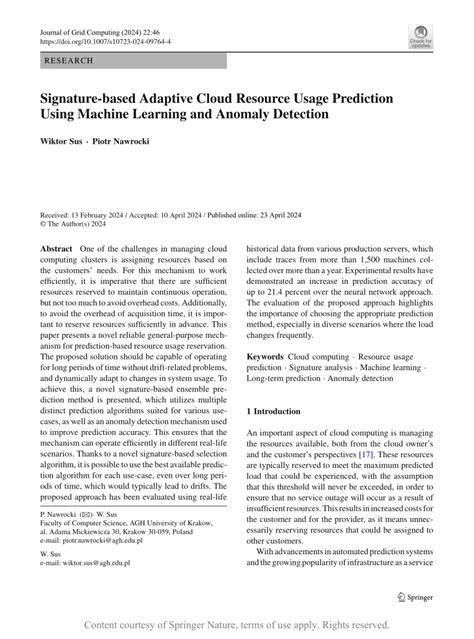 Pdf Signature Based Adaptive Cloud Resource Usage Prediction Using