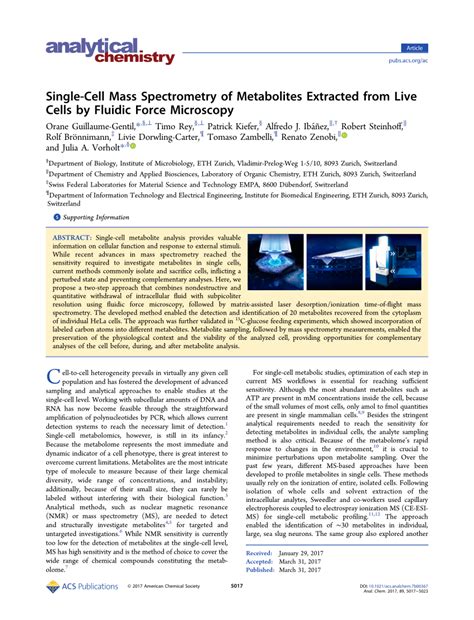 Pdf Single Cell Mass Spectrometry Of Metabolites Extracted From Live