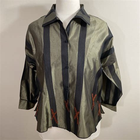 Deborah Cross Olive Green Silk Striped Art To Wear Bu Gem