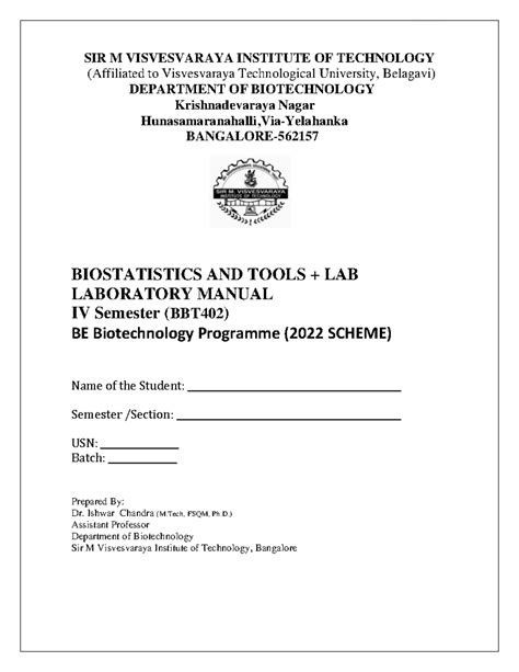 Biostatistics Lab Manual Of 4th Semester Biotechnology Annexure Ii 4