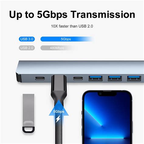 new 7 in 1 usb hub multi ports distributor usb 3 0 for macbook pro pc