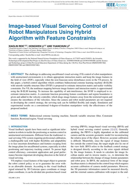 Pdf Image Based Visual Servoing Control Of Robot Manipulators Using