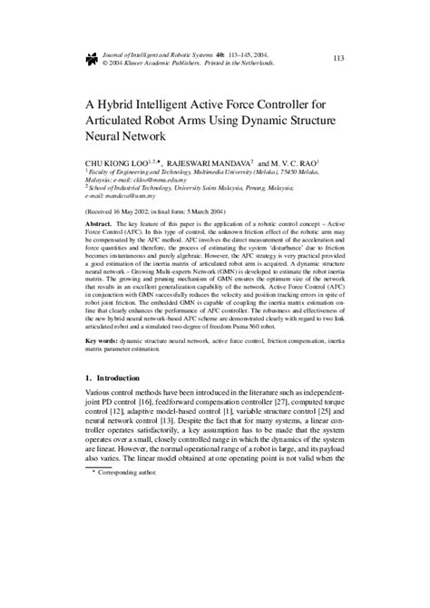 Pdf Hybrid Active Force Control For Robot Arms
