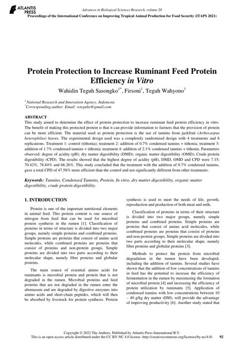 Pdf Protein Protection To Increase Ruminant Feed Protein Efficiency In Vitro