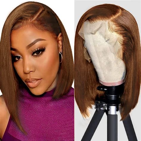 Bob Wig Human Hair Chocolate Brown 13x6 Hd Lace Front Wigs