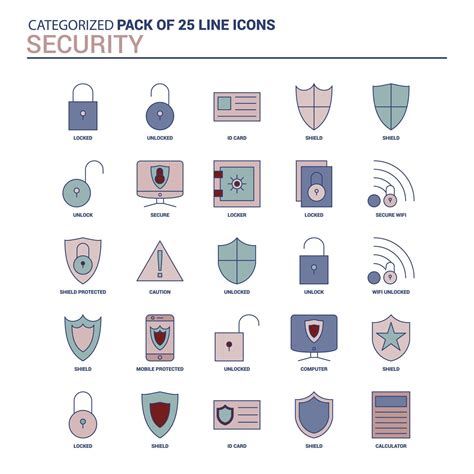 Vintage Security Icon Set 25 Flat Line Icon Set 14314400 Vector Art At Vecteezy