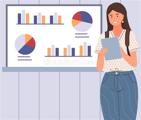 Female Employee Makes Presentation Of Results Of Statistical Research Data Analysis With Laptop