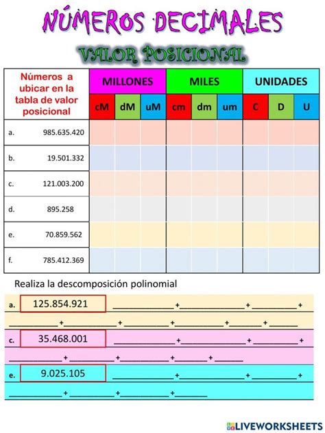 Hojas De Trabajo De Decimales Con Valor Posicional Hojas De Trabajo De