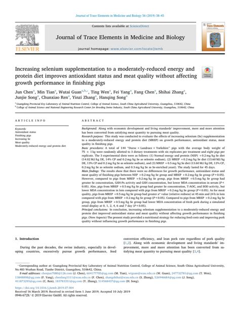 Increasing Selenium Supplementation To A Moderately Reduced Energy