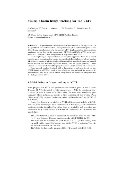 Pdf Multiple Beam Fringe Tracking For The Vlti