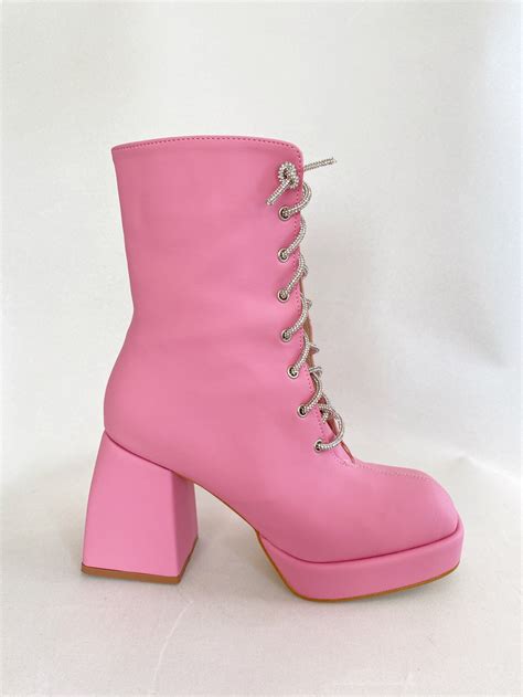 Pink Matte Faux Leather Boots Ankle Boots Platform Boots High Heels
