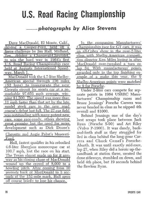 Ken Miles And Dave Macdonald Run 1 2 In Cobras At Augusta 1964