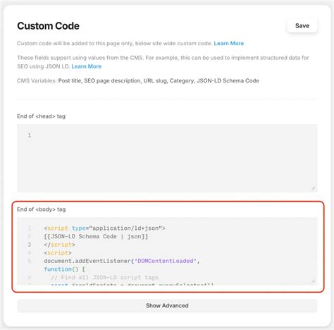 how to add schema code on a framer cms page