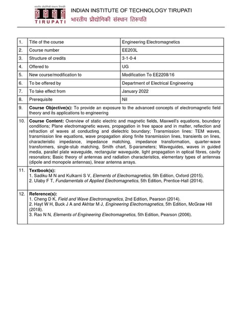 Syllabus Engineering Electromagnetics Pdf Antenna Radio