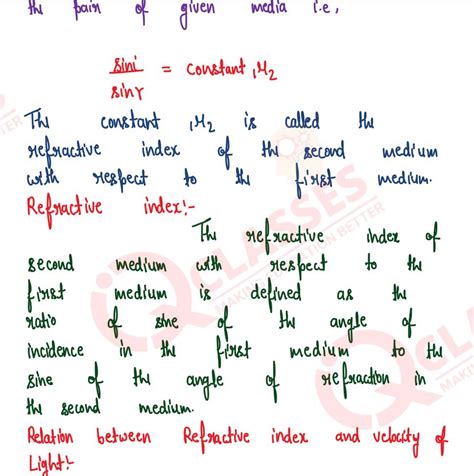 Refraction Of Light At Plane Surfaces Chapter Important Notes Class10 Icse