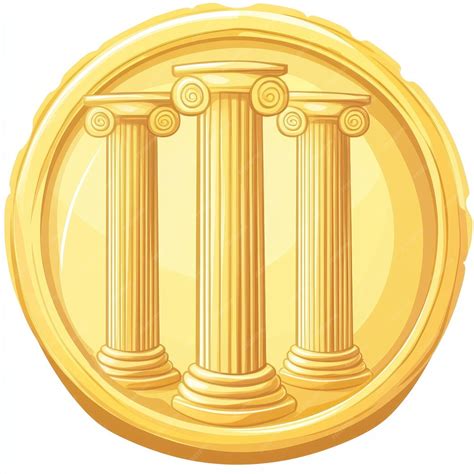 Greek Ionic Columns In Gold Coin Isolated On White Background Vector Illustration Premium Ai