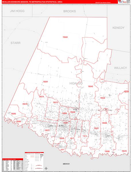Mcallen Edinburg Mission Tx Metro Area Wall Map Red Line Style By