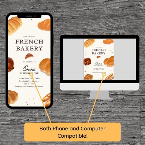 French Bakery For Emma Theme Birthday Party Invitation Template