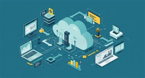 Isometric Illustration Depicting Cloud Computing Technology Central Cloud Icons Stock