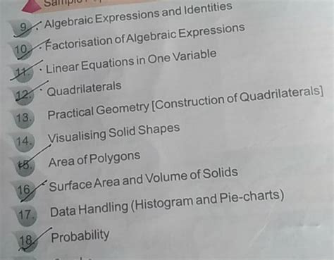 9 Algebraic Expressions And Identities10 Factorisation Of Algebraic E