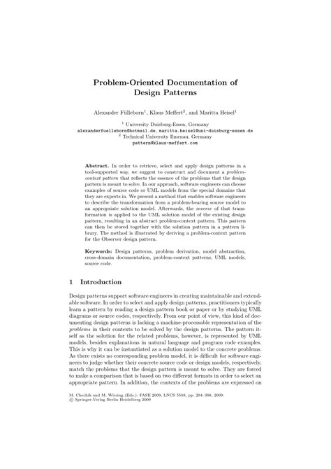 Pdf Problem Oriented Documentation Of Design Patterns