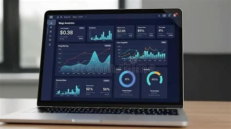 Modern Laptop Displaying Business Analytics Data Graphs Charts Financial Marketing Progress
