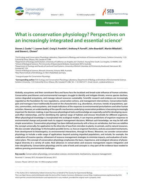 Pdf What Is Conservation Physiology Perspectives On An Increasingly